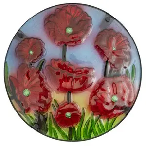 NORTHLIGHT 19" Floral Poppies Glass Patio Side Table