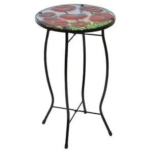 NORTHLIGHT 19" Floral Poppies Glass Patio Side Table