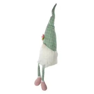NORTHLIGHT Spring Floral Plaid Gnome Figure With Dangling Legs28" And White
