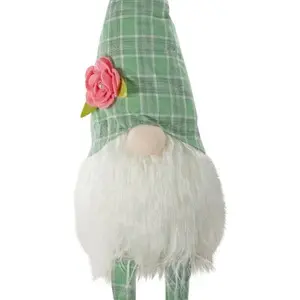 NORTHLIGHT Spring Floral Plaid Gnome Figure With Dangling Legs28" And White