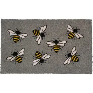 NORTHLIGHT Natural Coir Outdoor Rectangular Bumble Bee Doormat 18" X 30 - Gray
