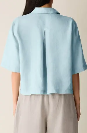 Eileen Fisher Organic Linen Button-up Shirt With Elbow Sleeves - Breeze