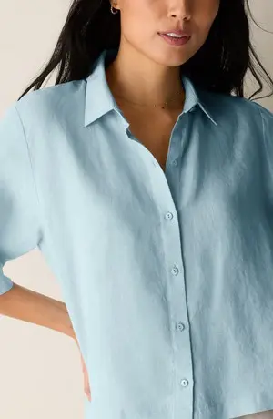 Eileen Fisher Organic Linen Button-up Shirt With Elbow Sleeves - Breeze
