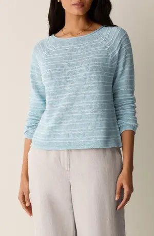 Eileen Fisher Stripe Bateau Neck Sweater - Breeze