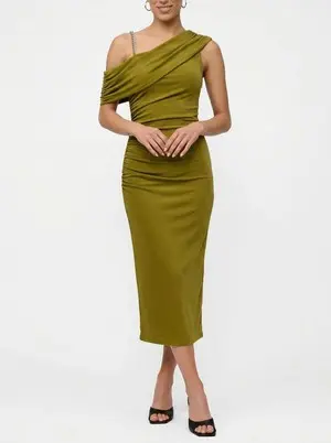 Rachel Rachel Roy Julez Asymmetrical Draped Midi Dress - Medium Green