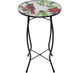 NORTHLIGHT 19" Cardinal And Pine Cone Glass Patio Side Table - Red