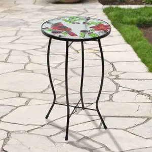 NORTHLIGHT 19" Cardinal And Pine Cone Glass Patio Side Table