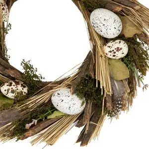 NORTHLIGHT Speckled Eggs And Feathers Artificial Small Earthy Easter Wreath14
