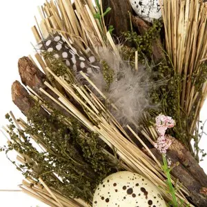 NORTHLIGHT Speckled Eggs And Feathers Artificial Small Earthy Easter Wreath14