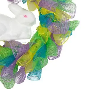NORTHLIGHT Pastel Deco Mesh Ribbon Easter Bunny Wreath24