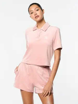 SERGIO TACCHINI Adele Velour Cropped Polo - Pale Mauve