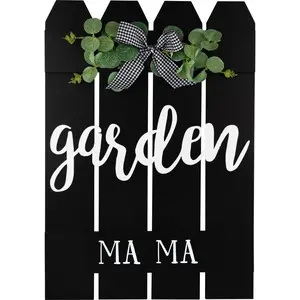 NORTHLIGHT Garden Ma Ma Picket Fence Wooden Wall Sign19.25 - Black