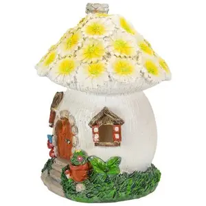 NORTHLIGHT 7.25" Solar Lighted Flower House Outdoor Garden Statue