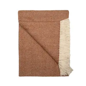 PRINCE OF SCOTS Southampton Home Merino Wool Herringbone Throw - Rust
