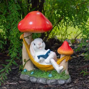 NORTHLIGHT 11.75" White Bunny In Hammock Outside Garden Statue