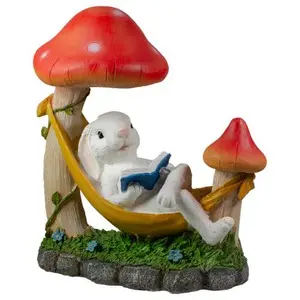 NORTHLIGHT 11.75" White Bunny In Hammock Outside Garden Statue