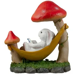 NORTHLIGHT 11.75" White Bunny In Hammock Outside Garden Statue
