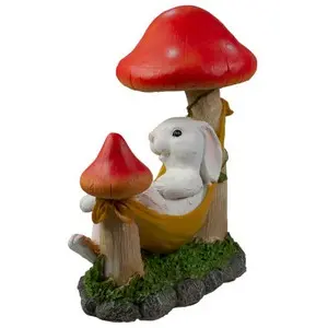 NORTHLIGHT 11.75" White Bunny In Hammock Outside Garden Statue