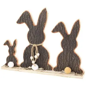 NORTHLIGHT Rabbit Trio Wooden Tree Bark Easter Decoration15.75