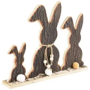 NORTHLIGHT Rabbit Trio Wooden Tree Bark Easter Decoration15.75