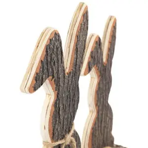 NORTHLIGHT Rabbit Trio Wooden Tree Bark Easter Decoration15.75