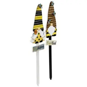 NORTHLIGHT Bee Gnomes Wooden Garden Stakes24"set Of 2