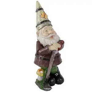 NORTHLIGHT Gnome With Butterfly And Ladybug Outdoor Garden Statue15.25