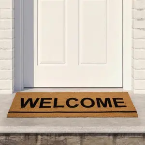 NORTHLIGHT Natural Coir Outdoor Rectangular "welcome" Doormat 16" X 48