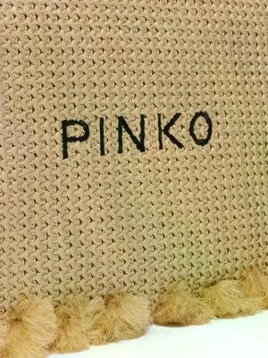 Pinko Small Raffia Clutch With Tassels And Logo - Neutrals