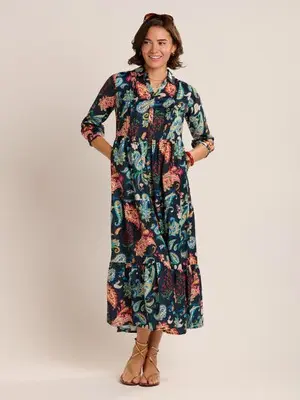 BRAKEBURN Estrella Sculpted Collar Maxi Dress