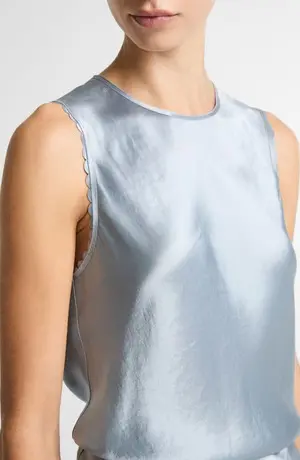 Vince Scallop Trim Sleeveless Shell - Light Lagoon