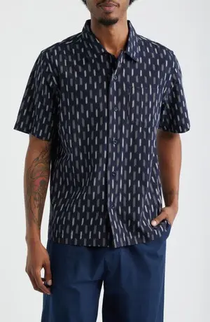 SERVICE WORKS Ikat Short Sleeve Button-up Shirt - Navy