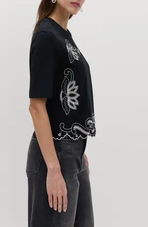 PER UNA BY M&S Cutwork Jersey T-shirt - Black