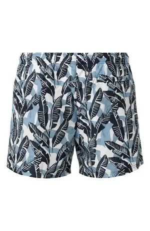 Eton Tropical Leaf Print Swim Trunks