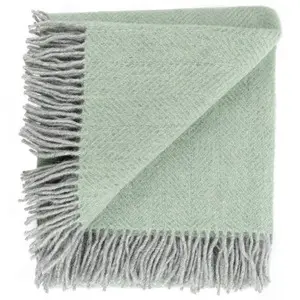 PRINCE OF SCOTS Highland Tweeds Herringbone Pure New Wool Throw - Basil