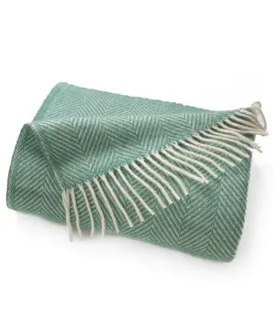 PRINCE OF SCOTS Highland Tweeds Herringbone Pure New Wool Throw - Mint