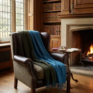 PRINCE OF SCOTS Highland Tweeds Reversible Double Cloth Throw - Sea/green