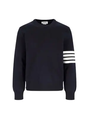 Thom Browne Cotton Sweater With 4-bar Detailing - Blue