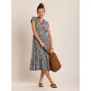 BRAKEBURN Lucia Tiered Midi Dress - Navy