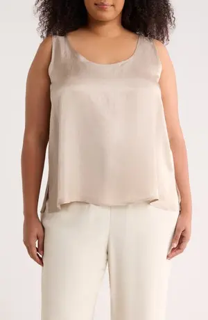 Eileen Fisher Scoop Neck Satin Tank - Wheat
