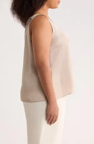 Eileen Fisher Scoop Neck Satin Tank - Wheat