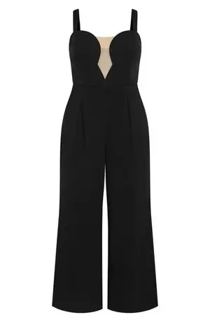 City Chic Wide Leg Plunge Jumpsuit