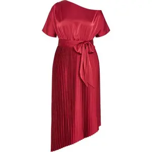 City Chic Payton Pleated One-shoulder Maxi Dress - Currant