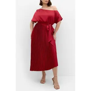 City Chic Payton Pleated One-shoulder Maxi Dress - Currant