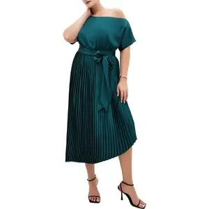 City Chic Payton Pleated One-shoulder Maxi Dress - Emerald