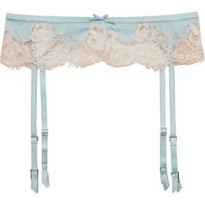 FLEUR DU MAL Juliet Lace Trim Stretch Silk Garter Belt - Frosted Mint
