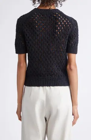Vince Boxy Honeycomb Knit Short Sleeve Sweater - Black