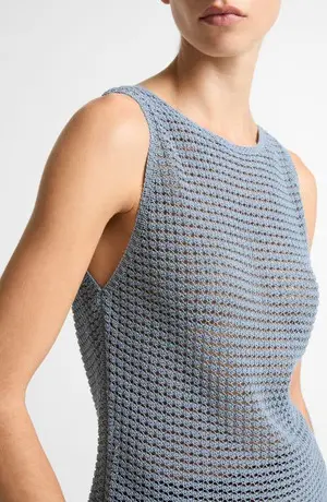 Vince Cotton Blend Cord Openwork Tank - Lagoon