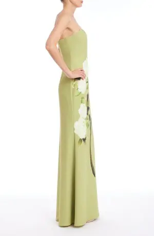 Badgley Mischka Floral Strapless Sheath Gown