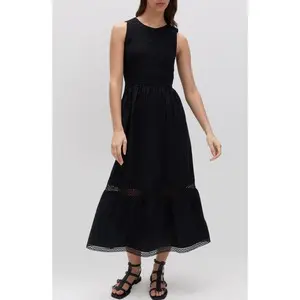 PER UNA BY M&S Sleeveless Cotton Maxi Dress With Lace Trim - Black